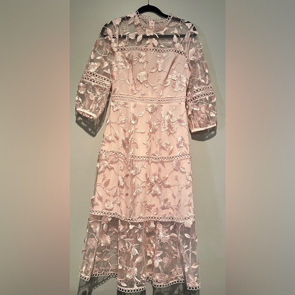 Ted Baker | Dresses | Ted Baker Tabii Sheer Embroidery Floral Lace Tier ...